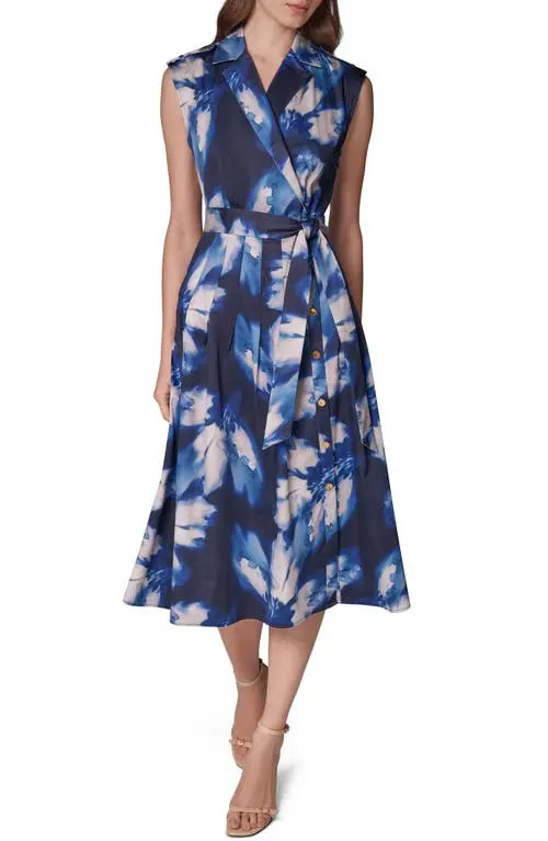 Donna Karan New York Printed Cap Sleeve Midi Dress