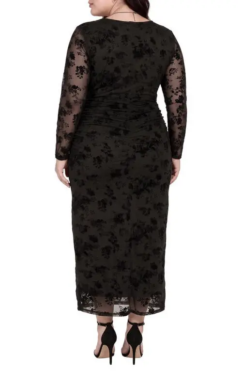 STANDARDS & PRACTICES Floral Mesh Ruched Waist Fishtail Maxi Dress