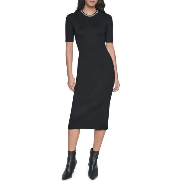 Dkny Necklace Detail Ribbed Midi Dress