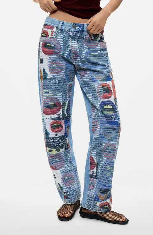 Desigual Printed Graphic Straight Leg Jeans