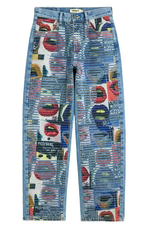 Desigual Printed Graphic Straight Leg Jeans