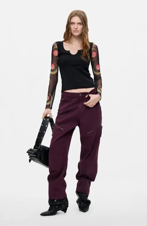 Desigual Printed Mesh Sleeve Long Sleeve Tee