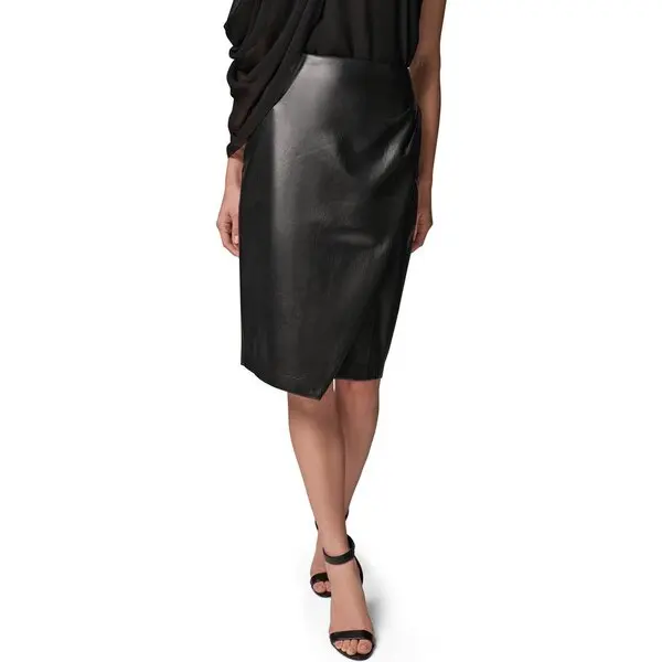 Donna Karan New York Faux Leather Wrap Midi Skirt