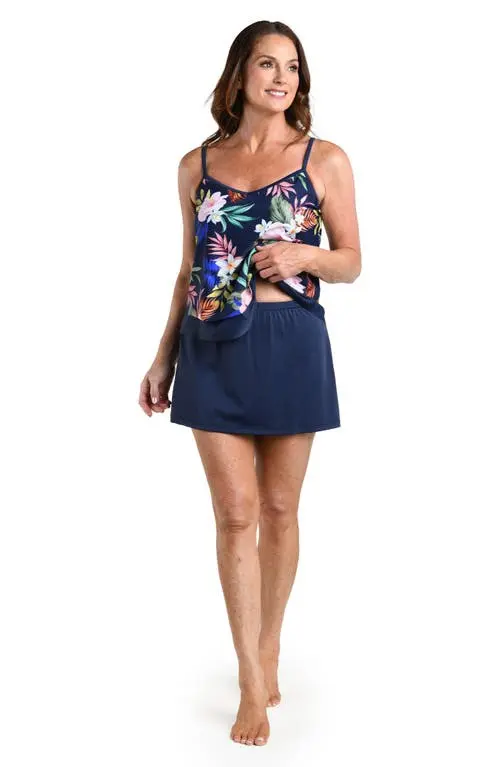 MAXINE OF HOLLYWOOD Flutter Hem Tankini Swim Top - Blue Multi