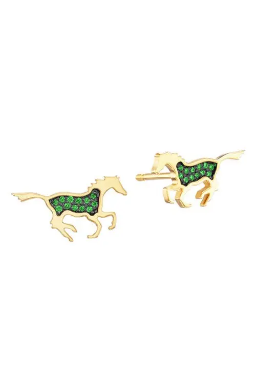 NIGHTHORSE 18k Gold Pink Running Horse Stud Earrings - Emerald