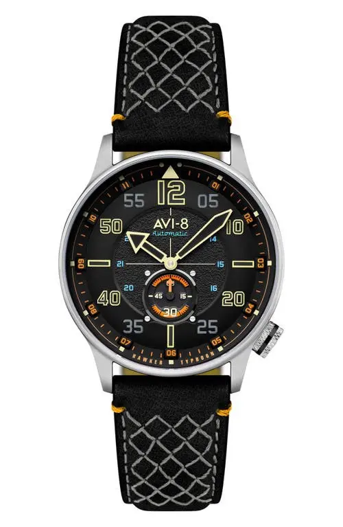 AVI-8 Hawker Typhoon Baldwin Automatic Leather Strap Watch - Black