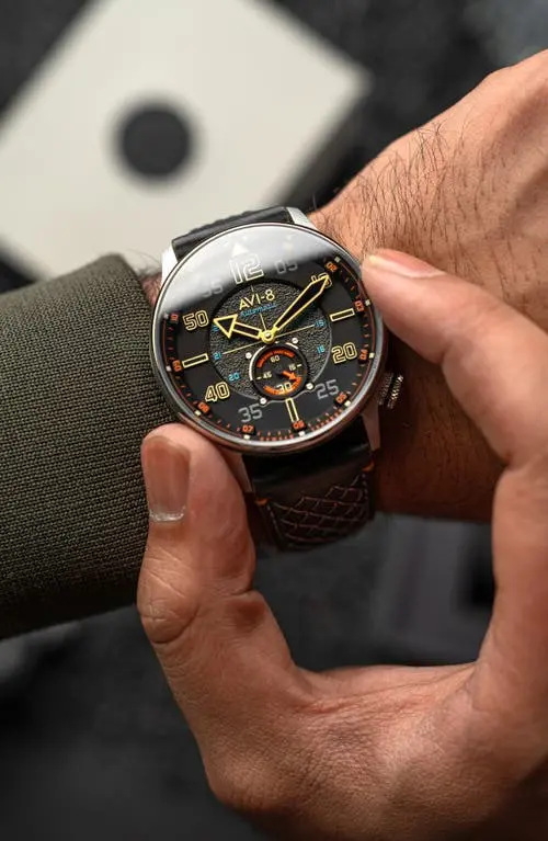 AVI-8 Hawker Typhoon Baldwin Automatic Leather Strap Watch - Black