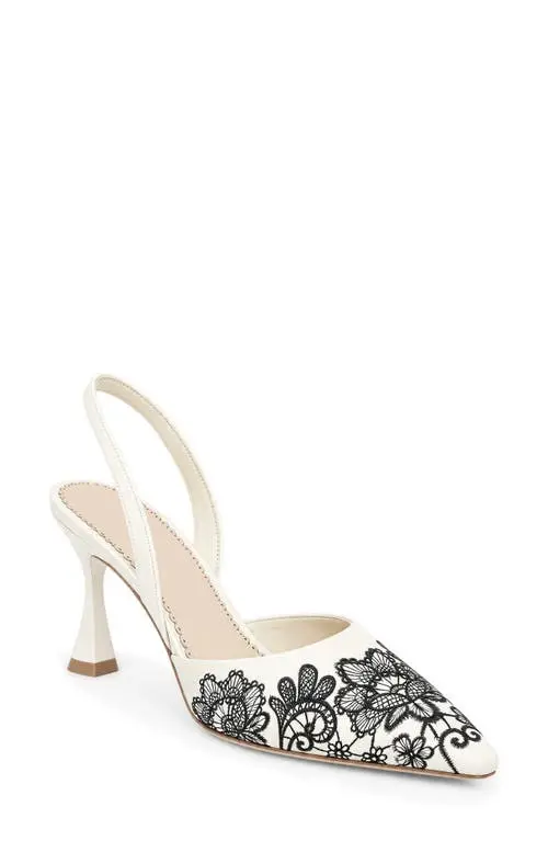 Cinq À Sept Scarlett Embroidered Lace Leather Slingback Pump - Ivory/black