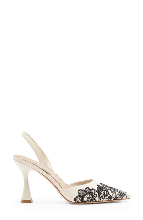Cinq À Sept Scarlett Embroidered Lace Leather Slingback Pump - Ivory/black