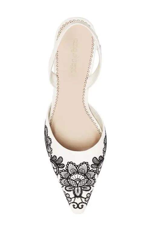 Cinq À Sept Scarlett Embroidered Lace Leather Slingback Pump - Ivory/black