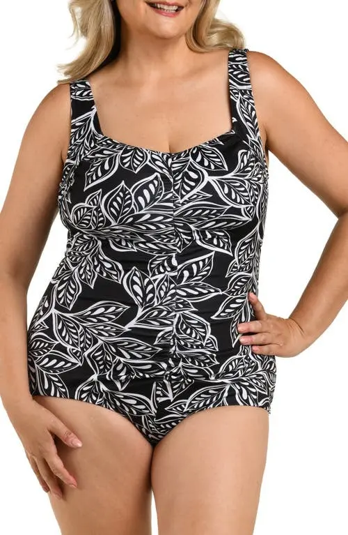 MAXINE OF HOLLYWOOD Native Vines Ruched Spa One-piece Swimsuit - Black