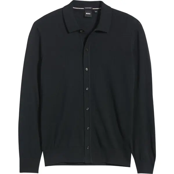 BOSS Helbert Virgin Wool Cardigan - Black