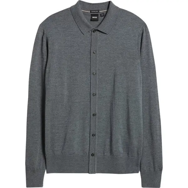 BOSS Helbert Virgin Wool Cardigan - Medium Grey