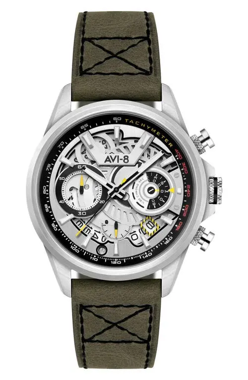 AVI-8 Hawker Harrier Matador Chronograph Leather Strap Watch - Silver