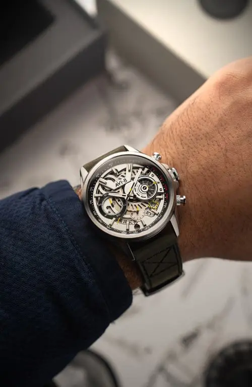 AVI-8 Hawker Harrier Matador Chronograph Leather Strap Watch - Silver
