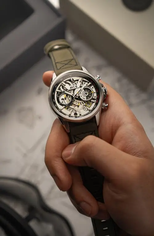 AVI-8 Hawker Harrier Matador Chronograph Leather Strap Watch - Silver