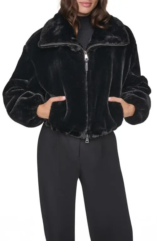 Dkny Faux Fur Bomber Jacket - Black