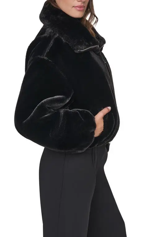 Dkny Faux Fur Bomber Jacket - Black