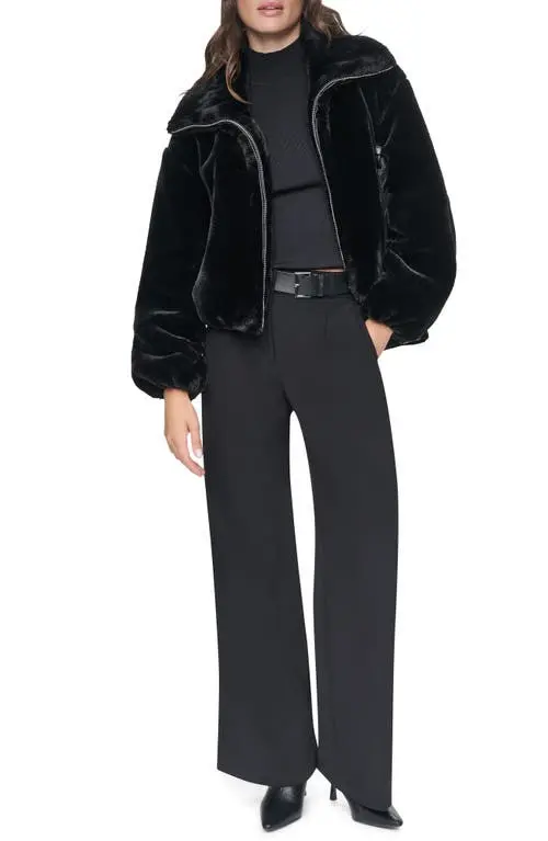 Dkny Faux Fur Bomber Jacket - Black