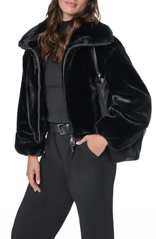 Dkny Faux Fur Bomber Jacket - Black