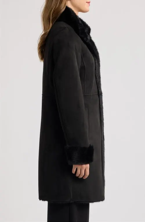 Via Spiga Faux Fur Trim Faux Suede Car Coat - Black