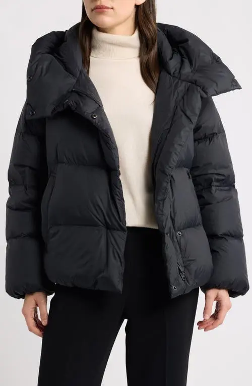 Vince Asymmetrical Stand Collar Hooded Puffer Jacket - Black