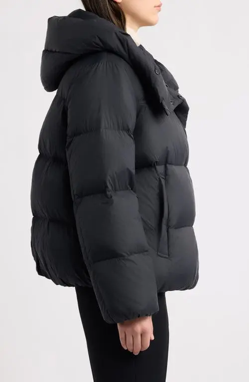 Vince Asymmetrical Stand Collar Hooded Puffer Jacket - Black