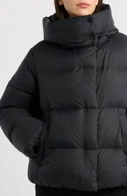 Vince Asymmetrical Stand Collar Hooded Puffer Jacket - Black