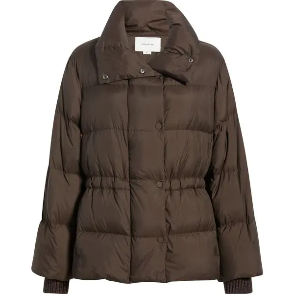 Vince Quilted Stand Collar Down Puffer Jacket - Brown