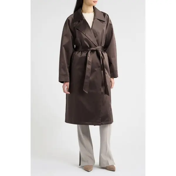 Via Spiga Belted Trench Coat - Chocolate