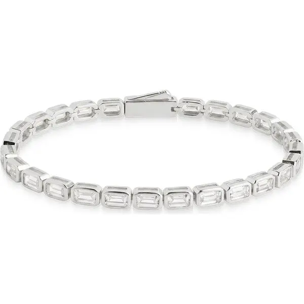 Sterling Forever Helene Emerald Cut Tennis Bracelet - Silver/clear
