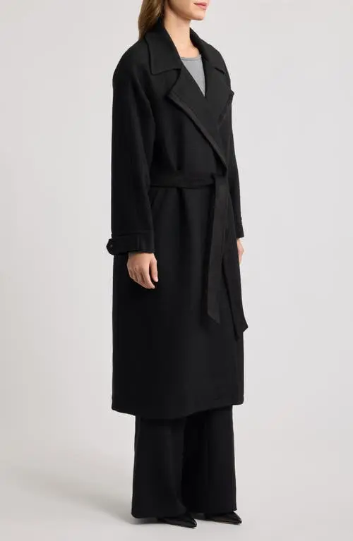 Via Spiga Belted Wool Blend Coat With Faux Suede Trim - Black