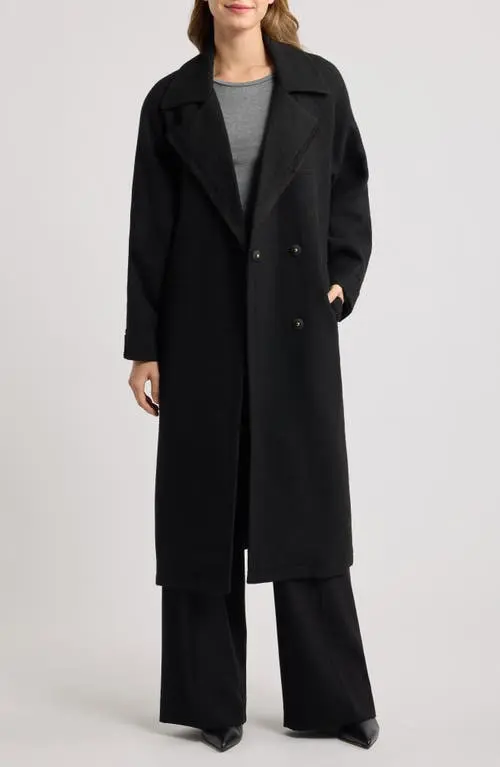 Via Spiga Belted Wool Blend Coat With Faux Suede Trim - Black