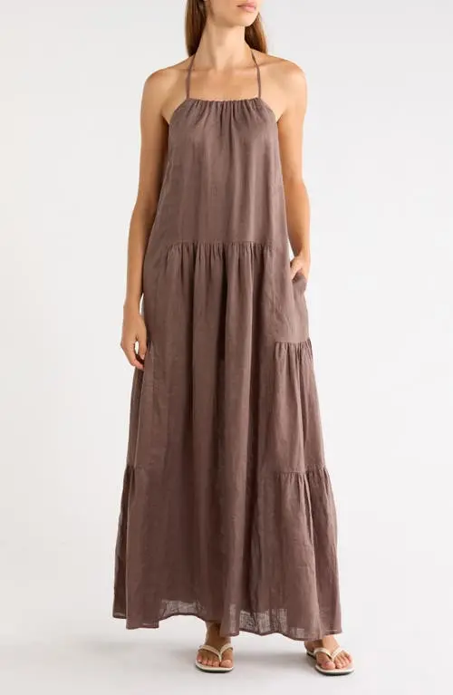 Elan Beaded Linen Halter Maxi Dress