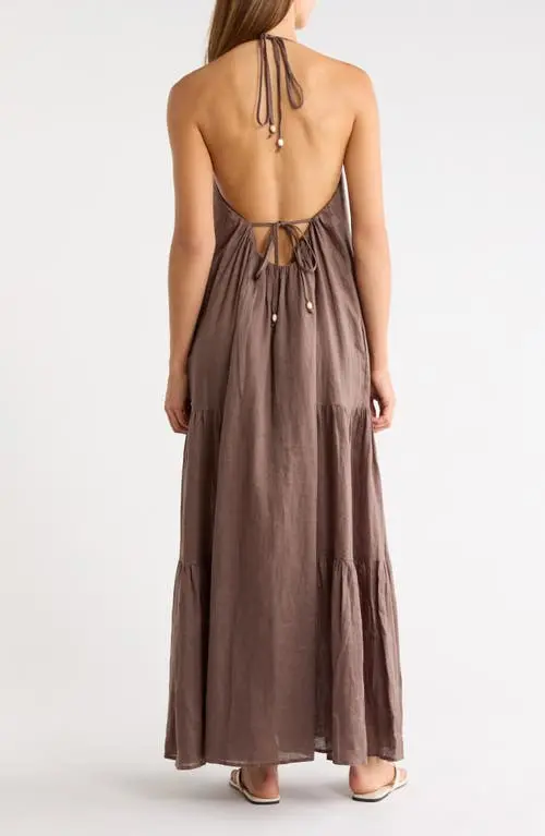 Elan Beaded Linen Halter Maxi Dress