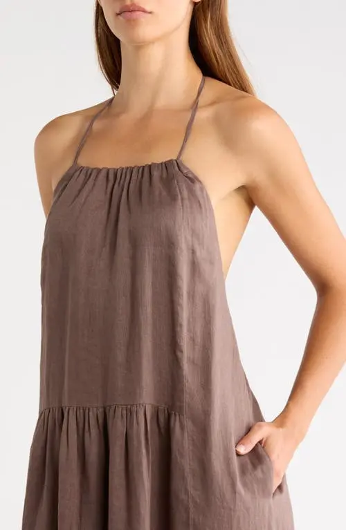 Elan Beaded Linen Halter Maxi Dress