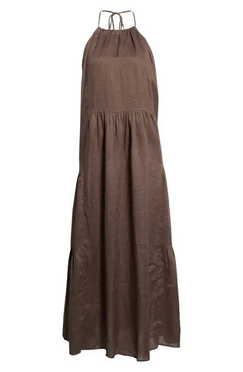 Elan Beaded Linen Halter Maxi Dress