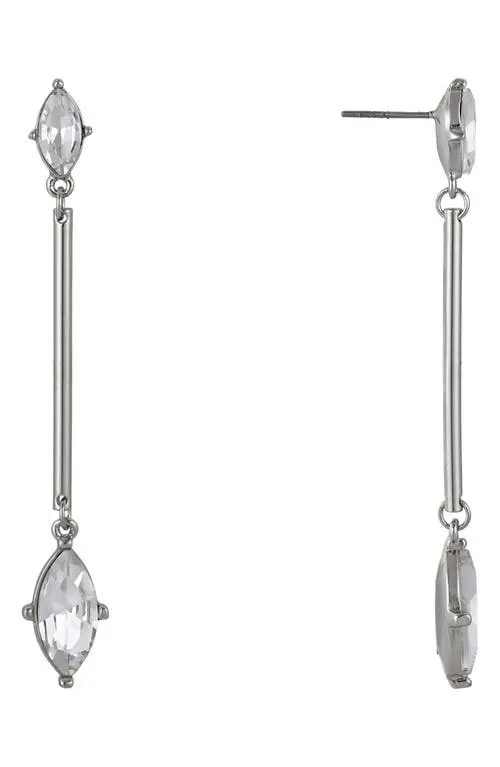 Badgley Mischka Navette Glass Stone Bar Linear Drop Earrings - Silver