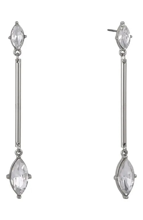 Badgley Mischka Navette Glass Stone Bar Linear Drop Earrings - Silver
