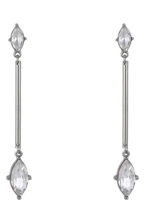 Badgley Mischka Navette Glass Stone Bar Linear Drop Earrings - Silver
