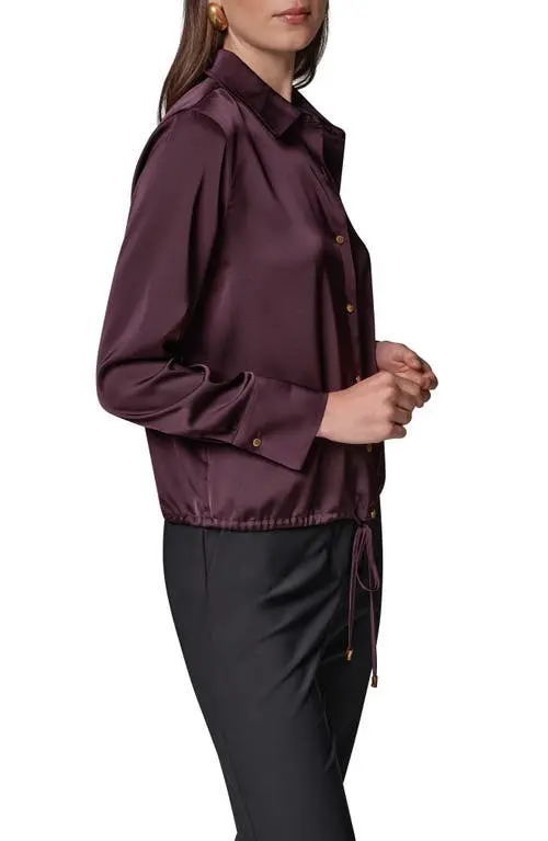 Donna Karan New York Drawstring Hem Satin Shirt