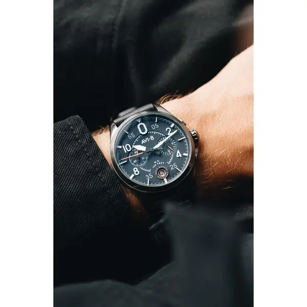 AVI-8 Spitfire Lock Chronograph Leather Strap Watch