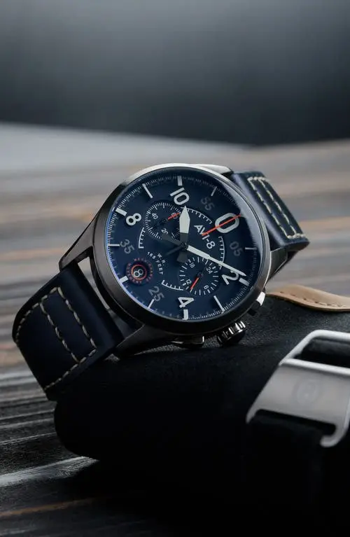 AVI-8 Spitfire Lock Chronograph Leather Strap Watch