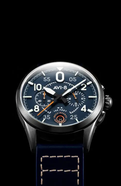 AVI-8 Spitfire Lock Chronograph Leather Strap Watch