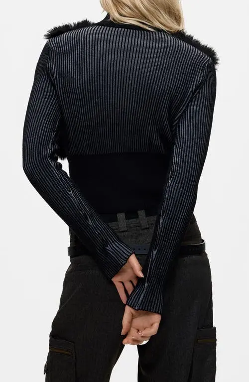 Desigual Ribbed Cropped Zipper Sweater - Black