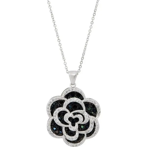 SAVVY CIE JEWELS Sterling Silver Cubic Zirconia Flower Pendant Necklace - Black