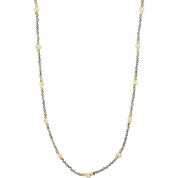 SAVVY CIE JEWELS Set Of 2 Cultured Pearl & Agate Necklaces - Yellow
