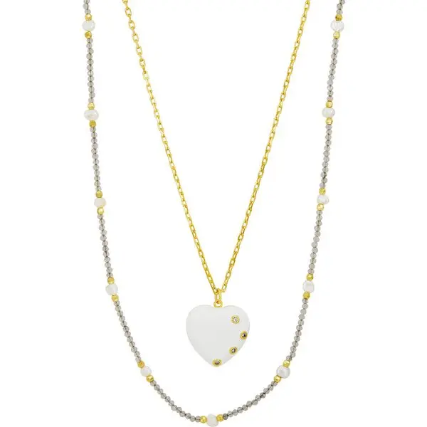 SAVVY CIE JEWELS Set Of 2 Cultured Pearl & Agate Necklaces - Yellow
