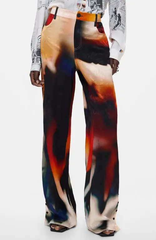 Desigual Wide Leg Printed Viscose Trousers