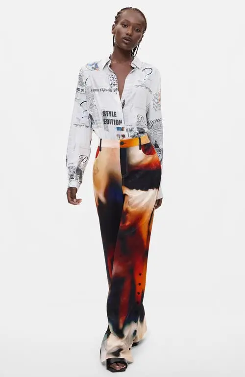 Desigual Wide Leg Printed Viscose Trousers